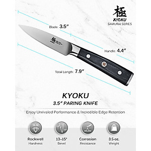 KYOKU 3.5" Paring Knife, Samurai Series Peeling Knife with Pakkawood Handle, Japanese High Carbon Steel Sharp Knife, Full Tang Small Kitchen Knife for Fruit Peeling & Slicing with Sheath and Case