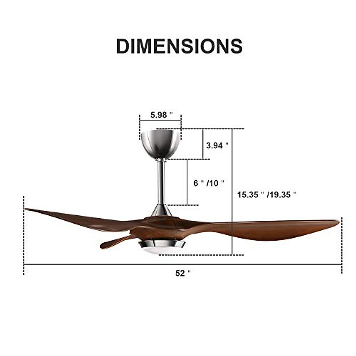reiga 52-in Brown Modern Ceiling Fan with 3 Wood Grain Color Blades Dimmable LED Lights Remote Control Reversible ETL DC Motor, Timer, Silent Ceiling Fans for Living Room, Farmhouse, Garage