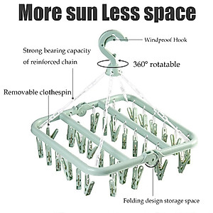 COFDDS Clothes Drying Hanger with 32 Clips and Drip Foldable Hanging Rack,Plastic Hanging Drying Rack for Clothes Underwear Socks (Blue)