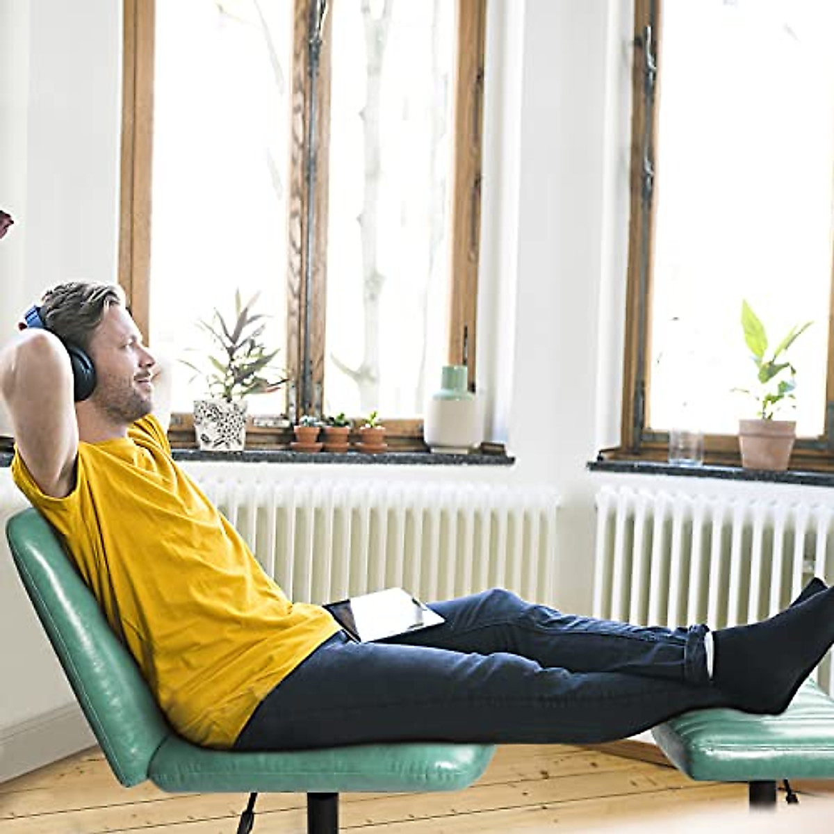 PUKAMI Armless Desk Chair No Wheels with Ottoman&Lumbar Support,PU Leather Padded Modern Swivel Home Office Chair,Height Adjustable Wide Seat Cross Legged Computer Task Chair for Living Room (Tiffany)