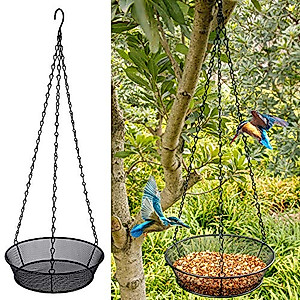 FORUP Platform Bird Feeder Hanging Tray, Metal Mesh Seed Tray for Outdoor Yard Garden Outside Backyard Decoration