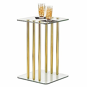 mDesign Square Glass Top Side Table - Modern Decorative Accent End Metal Nightstand Furniture for Bedroom, Living Room, Home Office, Dorm Room - 25" Tall - Milan Collection - Clear/Brass