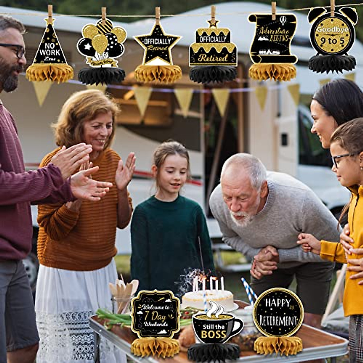 9PCS Retirement Party Decorations, Black and Gold Retirement Table Decorations, Retirement Centerpieces for Table, Retirement Decor for Retirement Party Men and Women