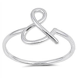 Ampersand & Sign Script English Word Ring Sterling Silver And Band Size 8
