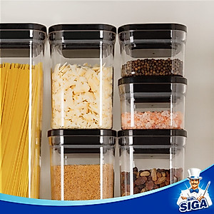 MR.SIGA 6 Piece Airtight Food Storage Container Set, BPA Free Kitchen Pantry Organization Canisters, One-handed Kitchen Storage Containers for Cereal, Spaghetti, Pasta, Black