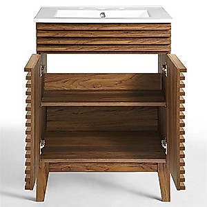 Modway Render Mid-Century Bathroom Vanity With Sink in Walnut White,24 Inch