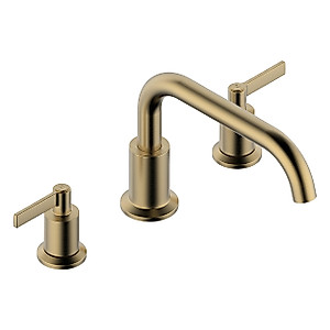 Derengge Brushed Gold Bathtub Faucet with Valve, 2-Handle Widespread Roman Tub Faucet,3 Hole Deck Mount Roman Bathtub Faucet,RF-3055-BG