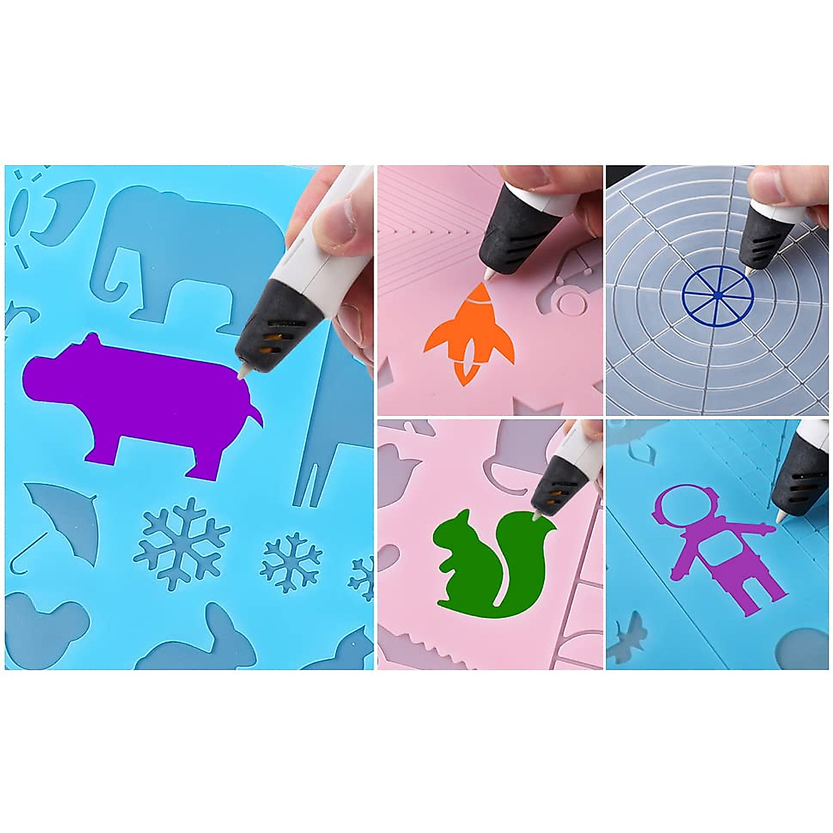 Blue 3D Printing Pen Mat - 3D Pen Mat for Kids, Adults - 16.3x10.8 inch 3D mat with Animal Patterns for 3D Printing Pen - Great 3D Silicone Pen Mat - Blue