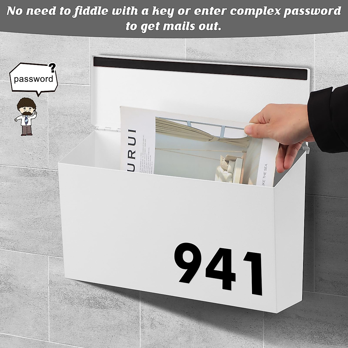 KYODOLED Wall-Mount Mailbox,Large Capacity Mail Box,Galvanized Steel Rust-Proof Metal Post Box,Mailboxes for Outside,15.7"x9.9"x4.9" White