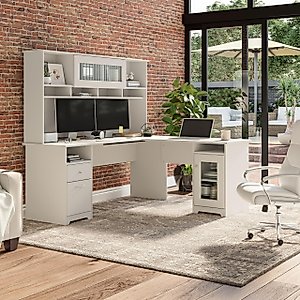 Bush Furniture Cabot L Shaped Computer Desk with Hutch and Storage, 72W, White