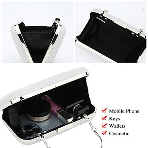 Tanpell Women's Evening Bag Glittering Clutch Handbag Wedding Party Bridal Purse with Detachable Chain (Silver)