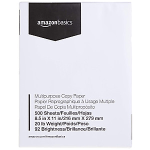 Amazon Basics Multipurpose Copy Printer Paper, 8.5 x 11 Inch 20Lb Paper - 1 Ream (500 Sheets), 92 GE Bright White