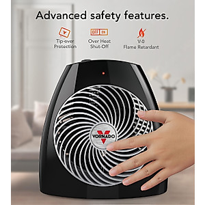 Vornado MVH Vortex Heater with 3 Heat Settings, Adjustable Thermostat, Tip-Over Protection, Auto Safety Shut-Off System, Whole Room, Black