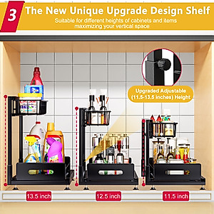 IHAITUN 2 Pack Under Sink Organizer and Storage, 2 Tier Pull Out Cabinet Organizer Slide Out Sink Shelf Cabinet Height Adjustable Storage Drawers Shelves for Kitchen Bathroom Cabinet Organization