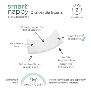 SmartNappy Disposable Inserts for by Amazing Baby Hybrid Diaper Cover, Extra Absorbent, No Plastic Liner, Size 2, 8-15 lbs, 72 Count