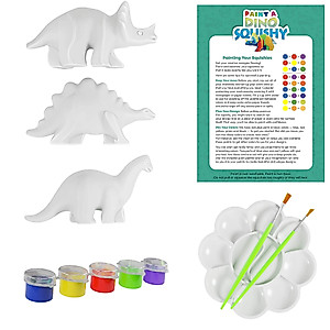 Paint 3 Large Dino Squishies - Paint a Squishy Kit - Make Your Own Squishies with Puffy Paint - Arts and Crafts Gifts for Kids, Boys & Girls - DIY Squishy Makeovers Painting Kit, Dinosaur Toys