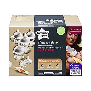 Tommee Tippee Closer to Nature Baby Bottle, Anti-Colic Valve, Breast-Like Nipple for Natural Latch, BPA-Free - Extra Slow Flow, 5 Ounce (2 Count) (Pack of 2)