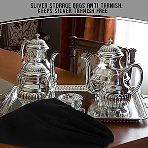 6 Pcs Silver Storage Bags 18 x 18 Inch Anti Tarnish Storage Bag Fabric Cloth Bags for Silver Jewelry Silverware Protection Flatware Silver Plate Tarnish(Black)