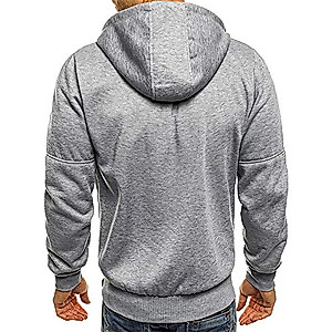 Mens Zipper Hooded Sweatshirts, Thenlian Mens' Autum Winter Long Sleeve Zipper Patchwork Hooded Sweatshirt Cardigan Tops (Gray, 3XL)