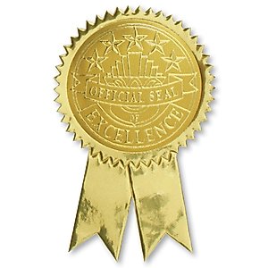 PaperDirect Official Excellence Embossed Gold Foil Ribbon Certificate Seals, 2 Inch, Self Adhesive, 102 Count, Embossed Seals for Certificates, Achievement Award Stickers for School, Work, Diploma