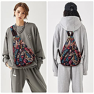 DAVIDNILE Canvas Sling Bag Crossbody Backpack Genuine Leather Shoulder Bag Casual Daypacks For Men