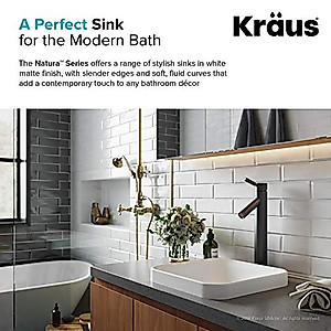 Kraus KSR-9MW Natura Bathroom Sink, Matte White, Square, Semi-Recessed