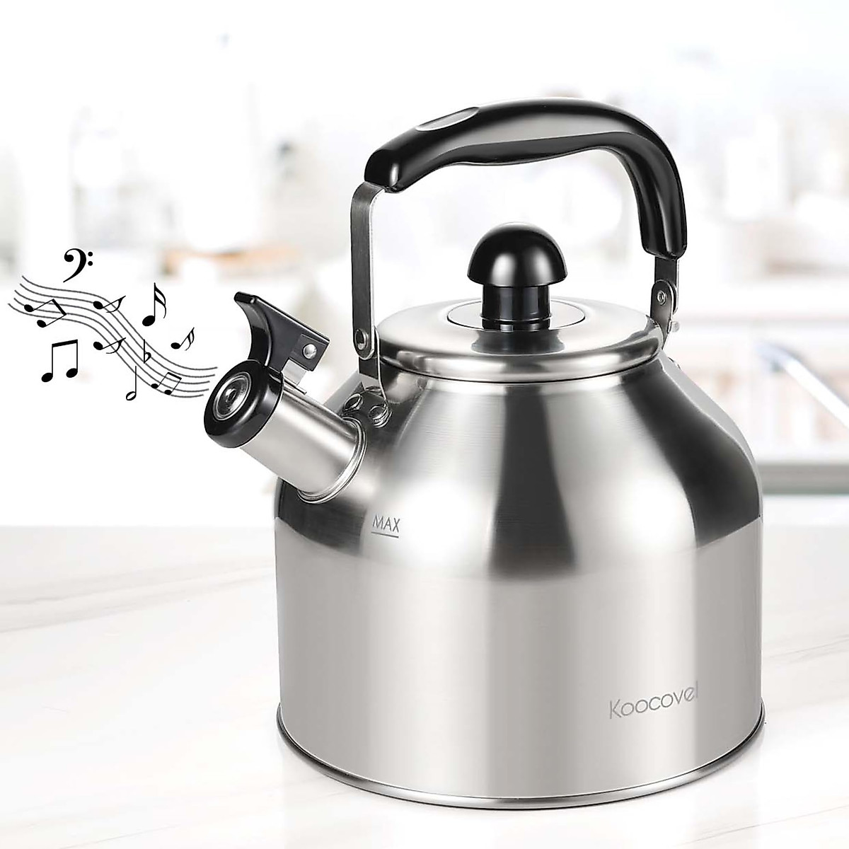 Koocovel Tea Kettle for Stove Top,304 Stainless Steel Tea Kettles,4L/4.2QT Tea Kettles for Kitchen,Camping,Traveling,Portable,Fast to Boil