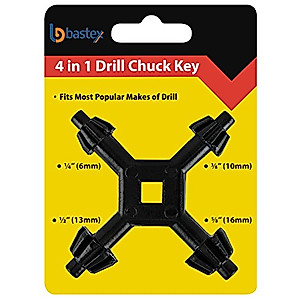 4-way Chuck Key for Drill Presses by Bastex, Multi Universal Power and Hammer Drill Wrench Fits 4 Sizes 6mm to 16mm