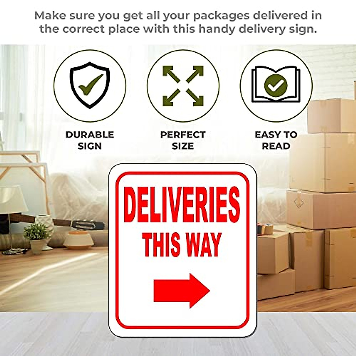 Deliveries This Way w/Right Arrow Outdoor Sign - Delivery Driver Delivery Instructions for My Packages from Amazon, FedEx, USPS, UPS - Indoor Outdoor Signs for Home, Work - 8.5" x1 0"