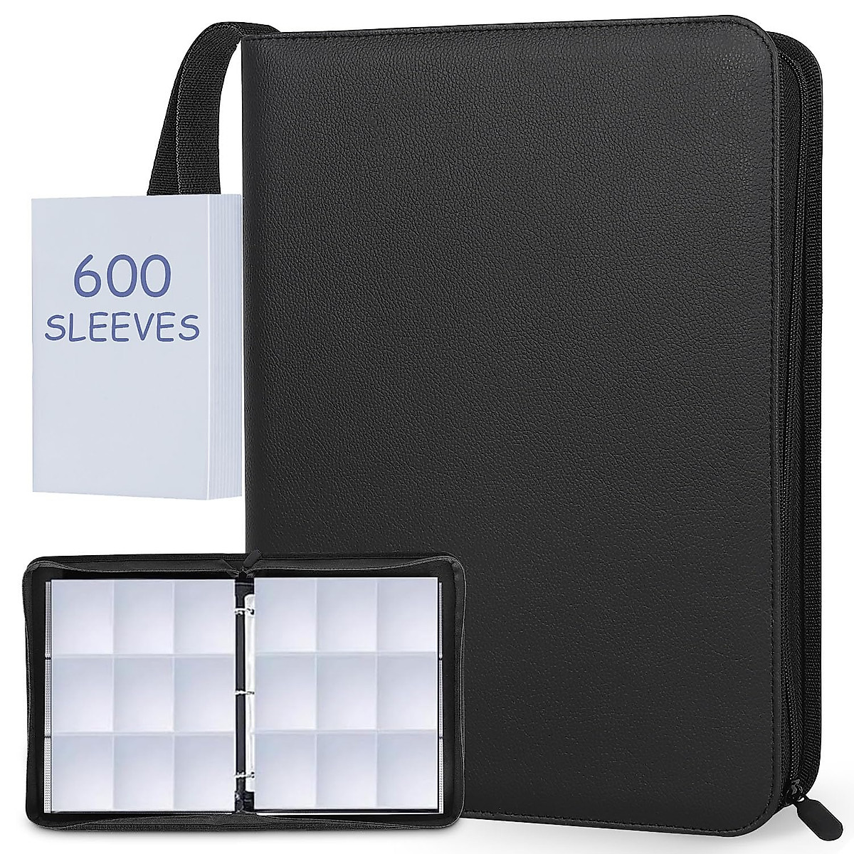 JHkim Trading Card Binder 9 Pockets - with Extra 600PCS Card Sleeves, Baseball Card Holder Binder Holds Up to 540 Cards, Fits for Sports, Football, Hockey, Basketball Cards