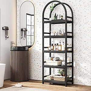 Tribesigns 5-Tier Open Bookshelf, 74.4" Industrial Arched Bookcase Storage Shelves with Metal Frame, Farmhouse Storage Rack Tall Standing Bookshelves for Bedroom, Living Room, Home Office