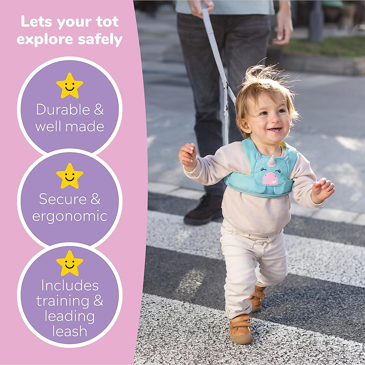 Trunki Toddler Leash - Fuss Free Toddler Walking Reins & Kids Safety Harness | Baby Leash for Kids – UNA Unicorn (Turquoise)