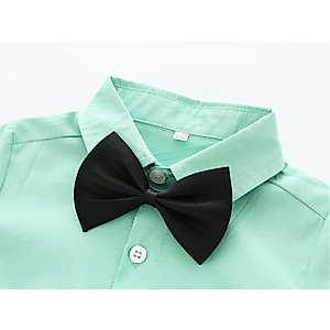 Kimocat Baby Clothes Gentleman Suit Style Short Sleeve Shirt + Bowtie + Short Suspenders (Green, 0-6 Months)