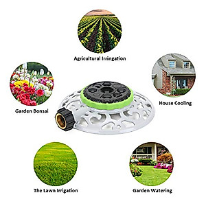 STYDDI Turret Pattern Sprinkler, 8-Pattern Stationary Water Sprinkler on Metal Decorative Base for Watering Small and Large Yards, Lawns, Garden or Odd Shaped Areas