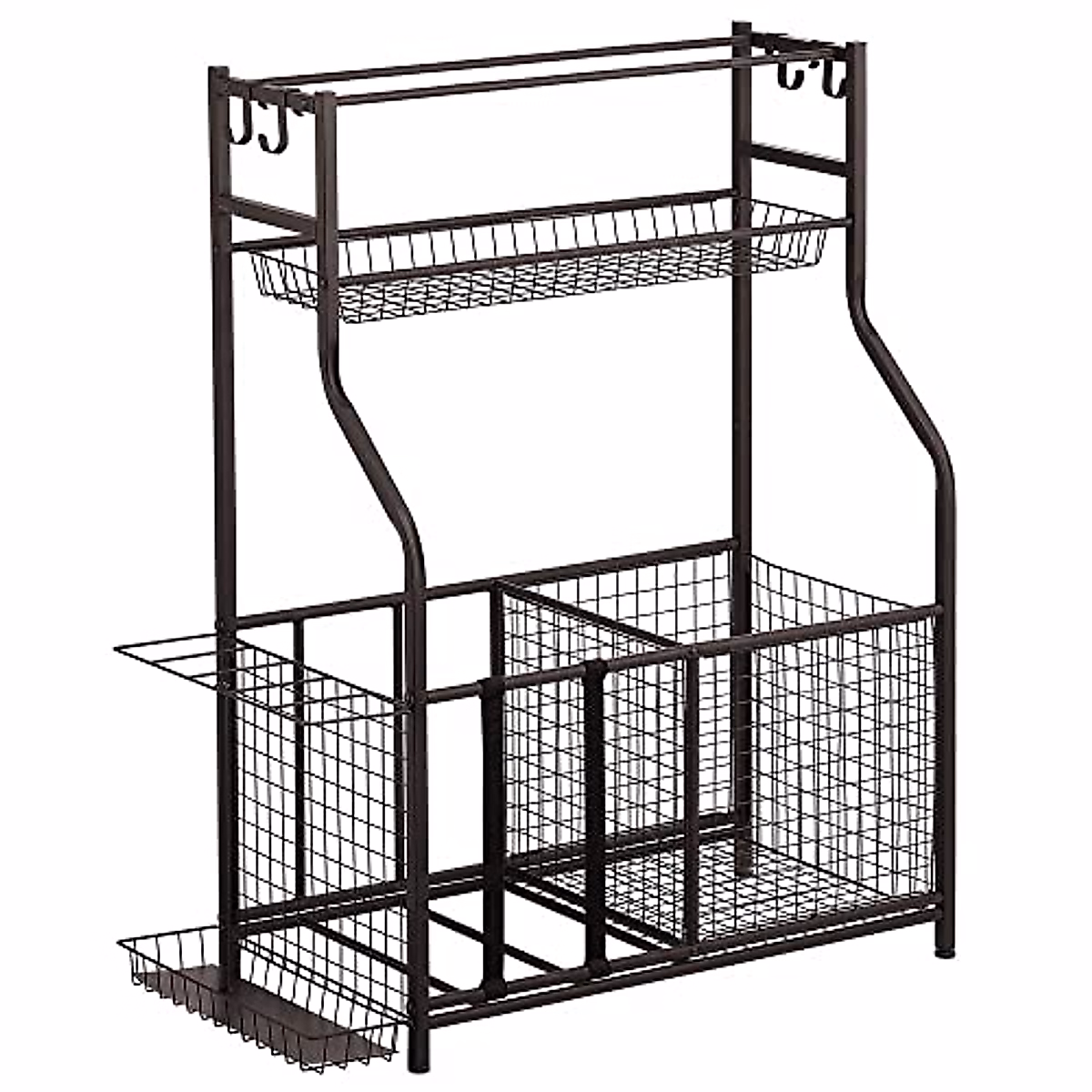 mDesign Metal Heavy Duty Garage Storage System Rack with Top Shelf, Multi-Purpose Sporting Goods Storage with Multiple Compartments, Baskets and Hooks - Holds Equipment, Balls, Bats - Bronze