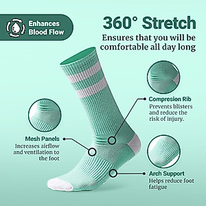 Love Classic, Mint, Medium-Large, Light Weight Compression Athletic Crew Socks for Women