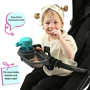 Universal Stroller Snack Tray | Silicone Flexible Arms Grip Stroller Bar and Stays in Place | Stroller Tray Attachment with Cup Holder for Sippy Cup Baby Bottle, Snacks | Stroller Accessories Swanoo