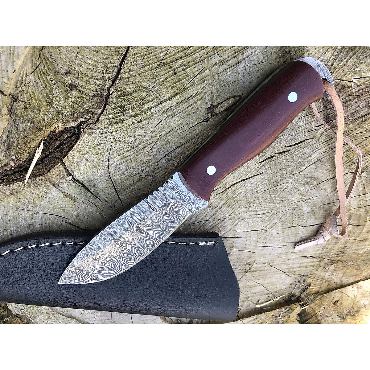 Perkin Damascus Steel Hunting Knife With Sheath Skinning & Bushcraft Knife - SK400