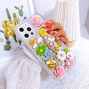 redecarie for Samsung Galaxy S9 Plus Bling Glitter Case,Shiny Diamond Luxury Crystal Rhinestone Cute Bee Rainbow Tower Pearl 3D Handmade Women Girls Protective Cover with Bracelet Lanyard