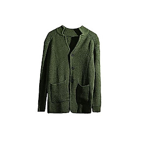 yoeasy Men Stand Collar Chunky Button Down Cardigan Sweater Long Sleeve Slim Fit Ribbed Knitted Sweater with Pocket (Medium, Army Green)