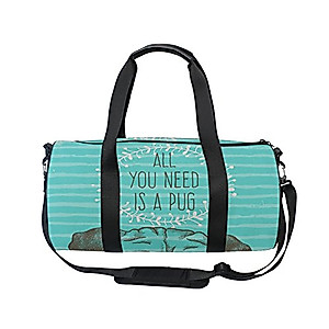 ALAZA Vintage Cute Pug Quote Sports Gym Duffel Bag Travel Luggage Handbag for Men Women