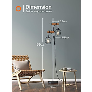addlon Industrial Vintage Floor Lamp, Ajustable Farmhouse Floor Lamp, Wood Standing Lamp with Sturdy Base Rustic Tall Pole Light, Unique Tree Floor Lamps for Living Room Bedroom Office (2Bulb)