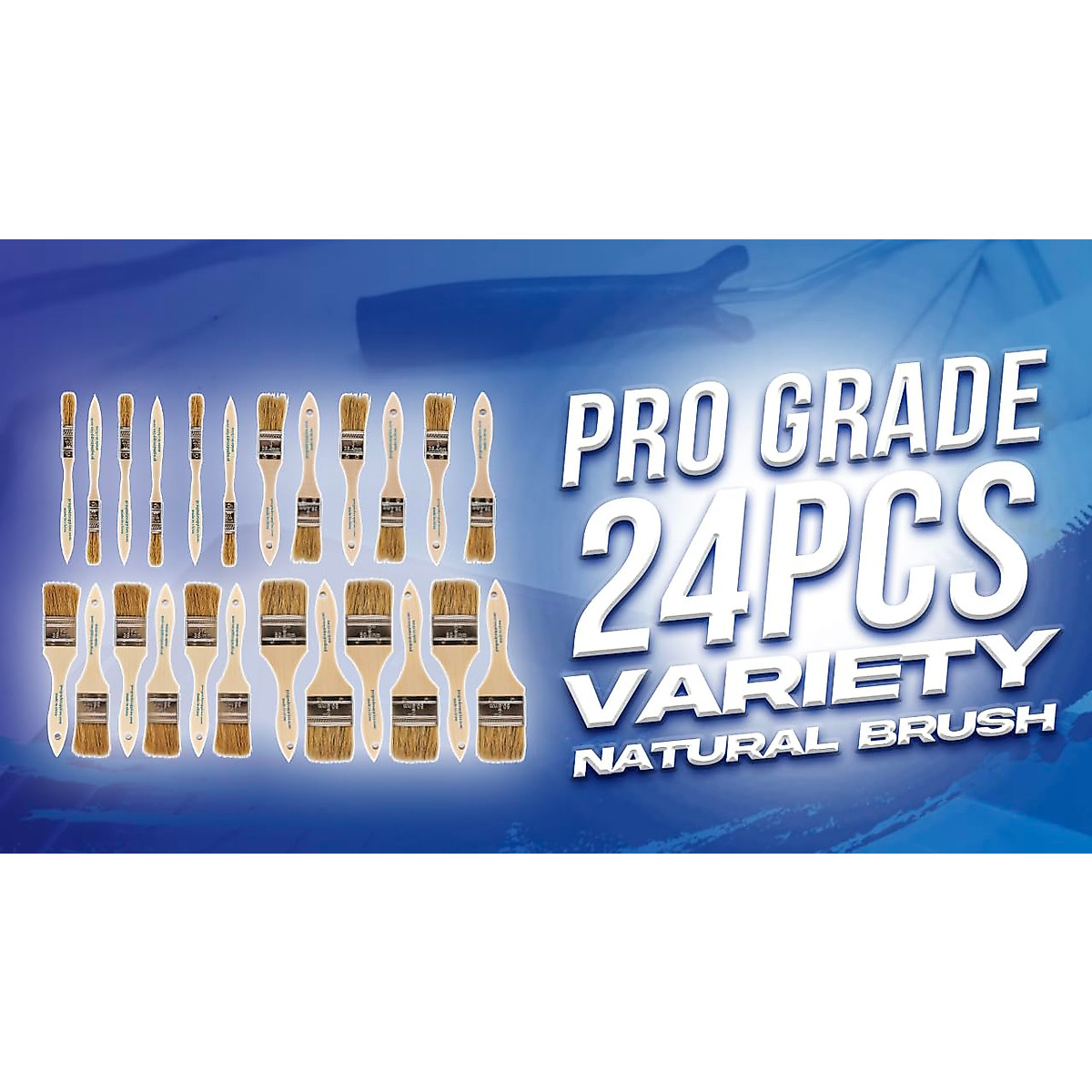 Pro Grade - Chip Paint Brushes - 24 Piece Variety Chip Brush Set