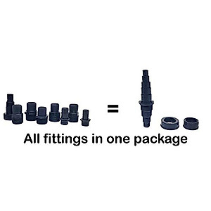Sealproof Pond Tubing Pump Fitting, 30 Configurations, Works with Most Pumps, Fish Safe, Black