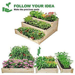 GARFANS 3 Tier Raised Garden Bed Elevated Wooden Planter Box Vegetables Flower Grow Bed Kit Outdoor Planter Garden Boxes for Patio Herb Backyard Raised Planters Beds, 49 x 49 x 22 inch