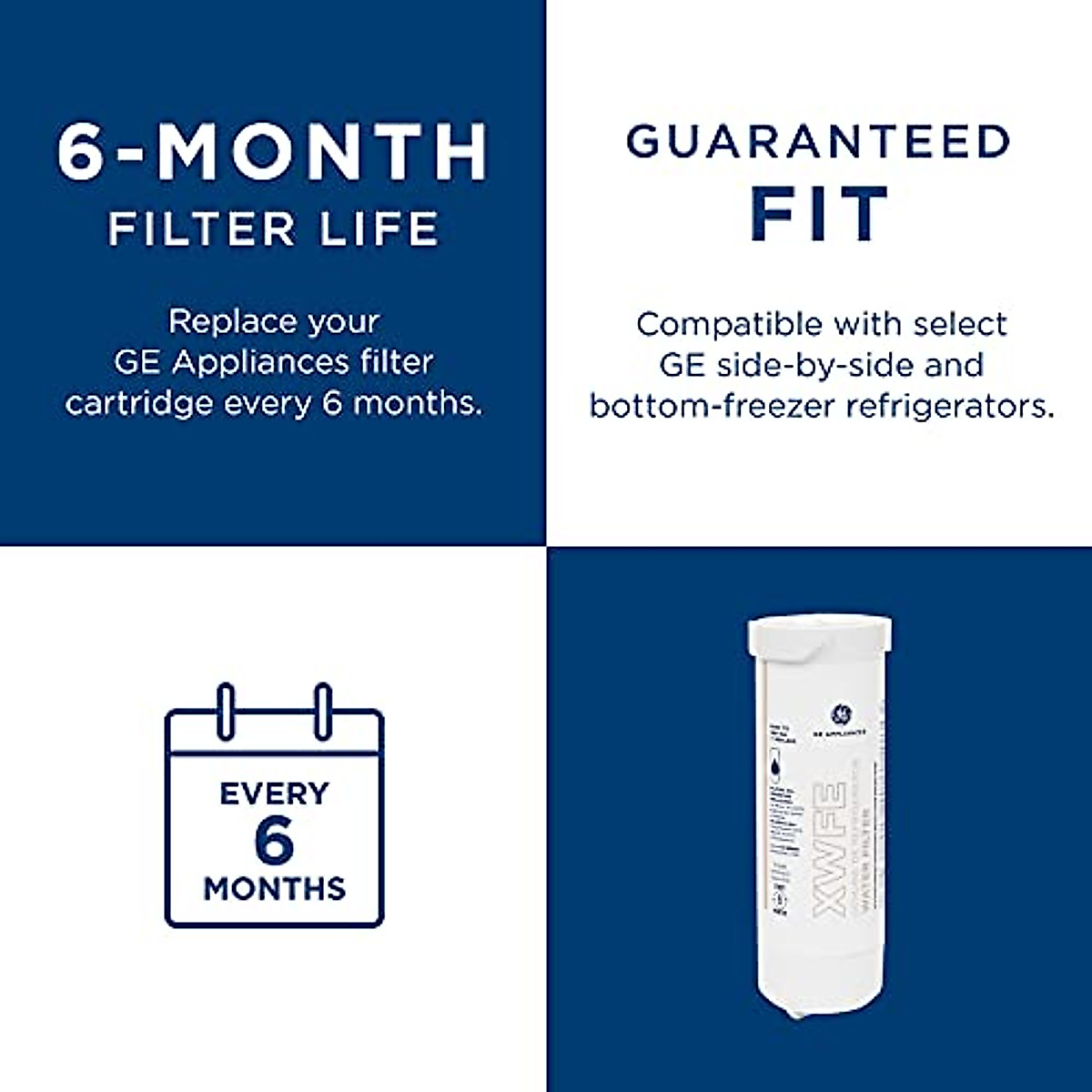 GE XWFE Refrigerator Water Filter | Certified to Reduce Lead, Sulfur, and 50+ Other Impurities | Replace Every 6 Months for Best Results | Pack of 1