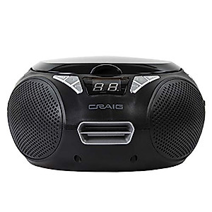 Craig CD6925 Portable Top-Loading Stereo CD Boombox with AM/FM Stereo Radio in Black | LED Display | Programmable CD Player | CD-R/CD-W Compatible | AUX Port Supported |