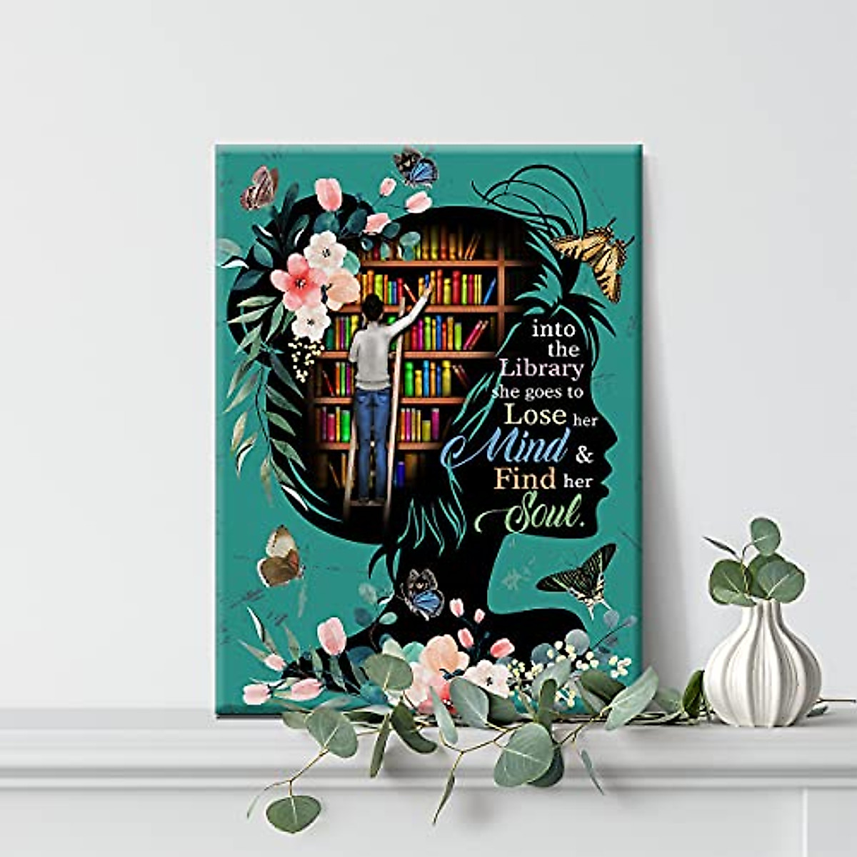 Books Wall Art into the Library Canvas Painting Prints for Home Wall Decor Framed Reading Books Artwork Book Lover Gifts(12x15 Inch)
