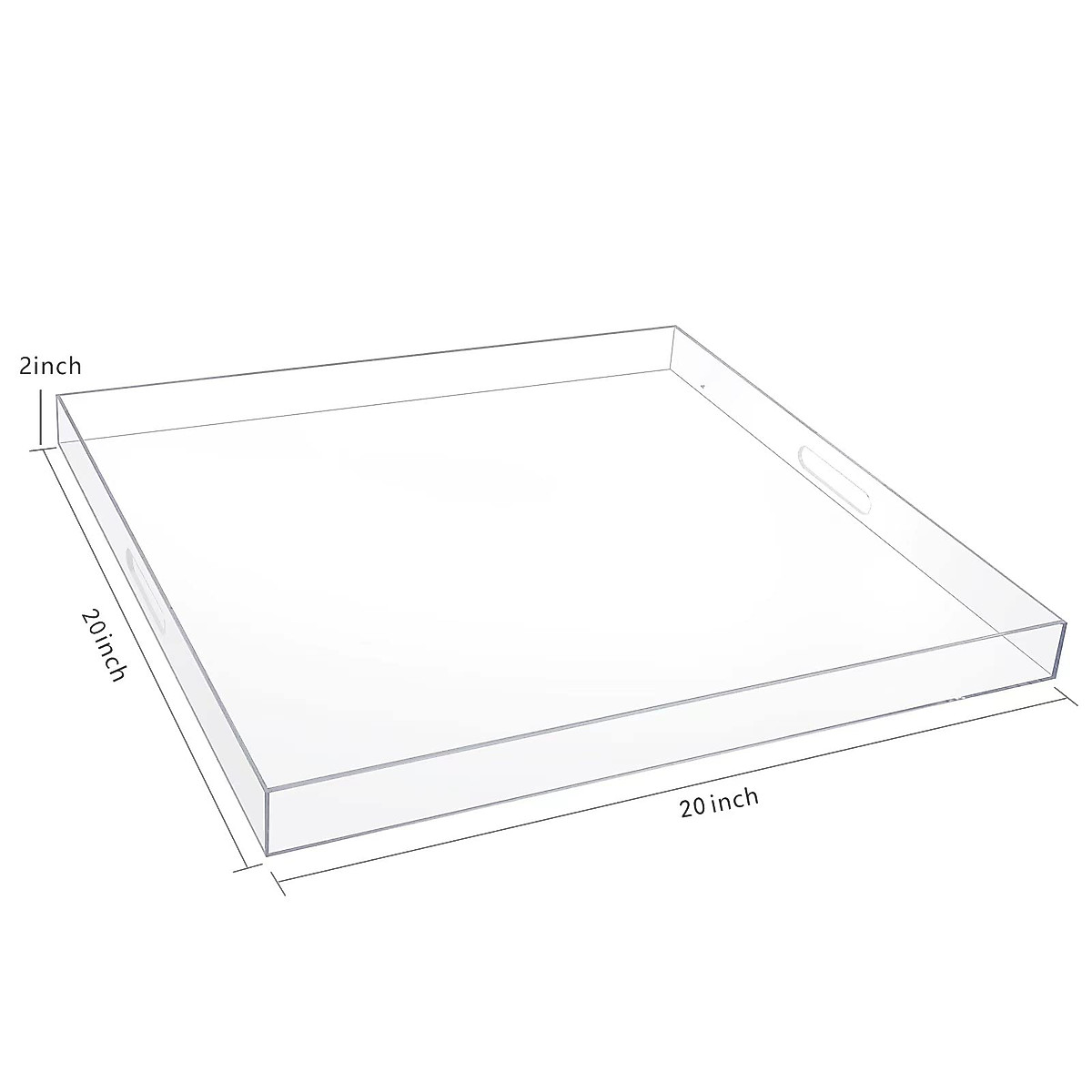 MIKINEE 20×20 Inches Clear Acrylic Sturdy Serving Tray Decorative Ottoman Coffee Table Trays Water Proof Bed Tray Counter Top Organizer