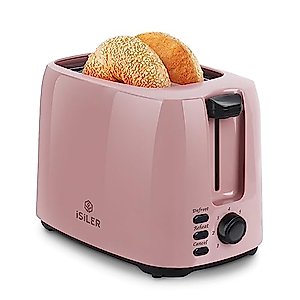 iSiLER 2 Slice Toaster, 1.3 Inches Wide Slot Bagel Toaster with 7 Shade Settings and Double Side Baking, Compact Bread Toaster with Removable Crumb Tray, Defrost Cancel Function Pink